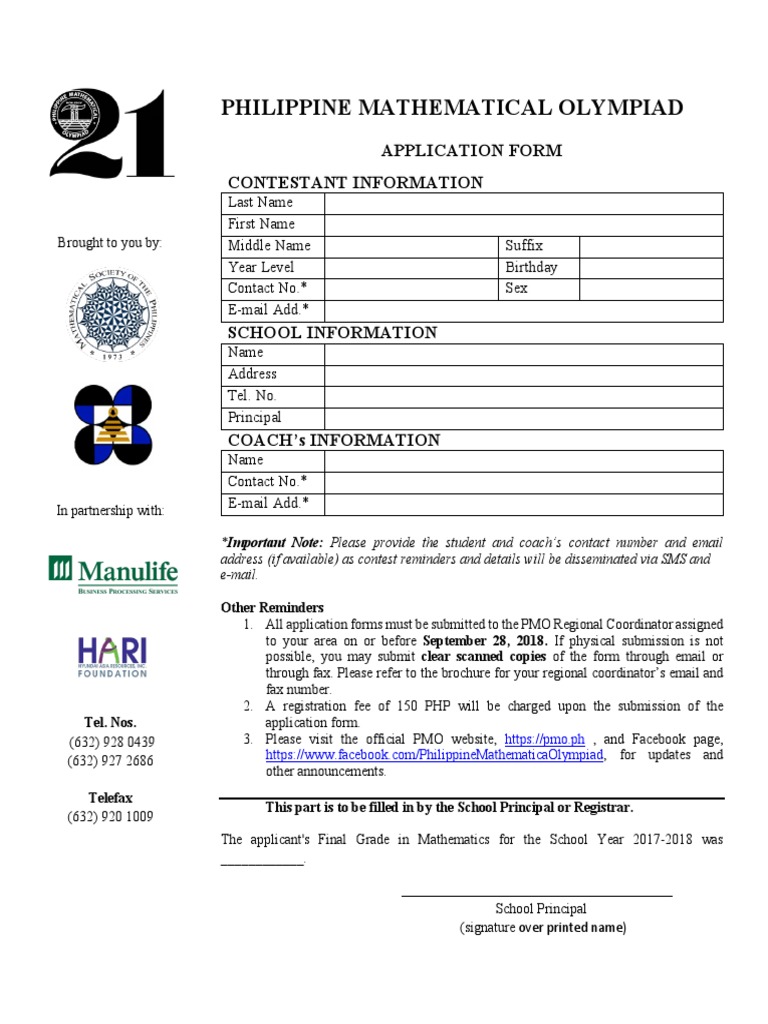 21st PMO Application Form | PDF