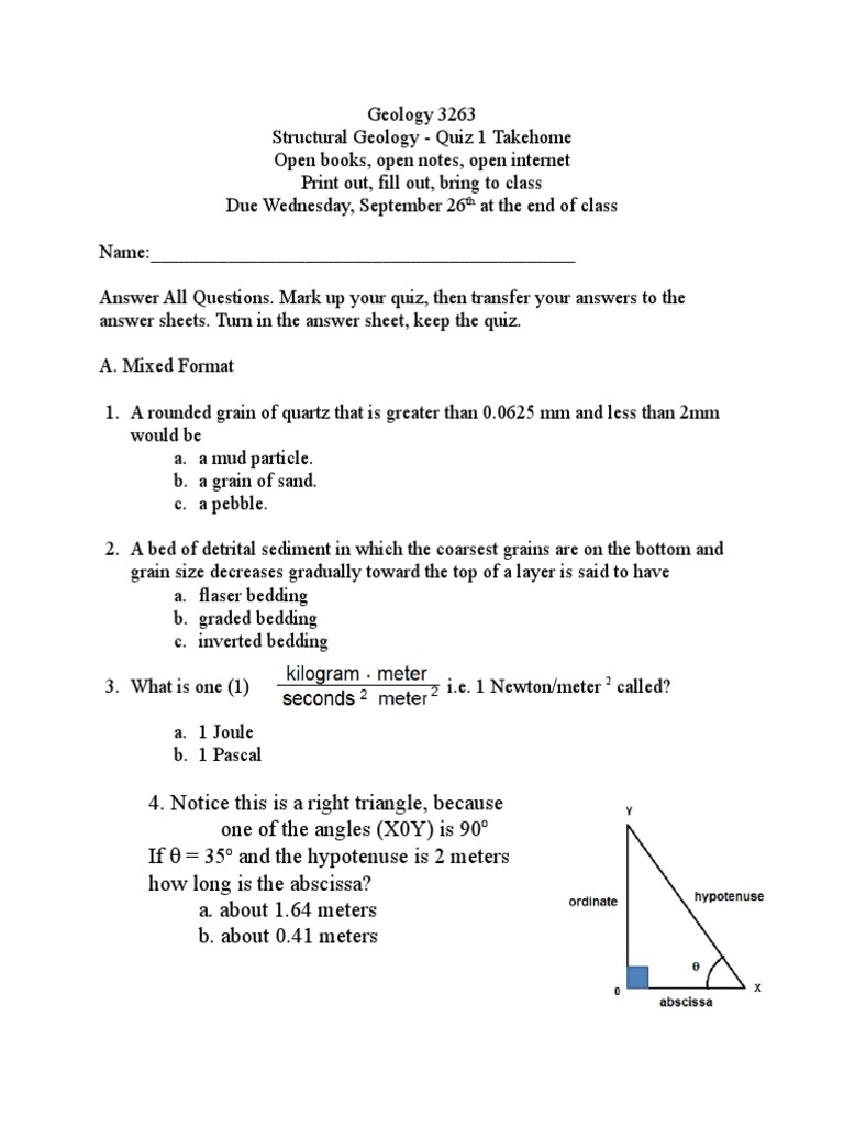 Quiz 1 Geology 3263 e | PDF | Fault (Geology) | Rock (Geology)