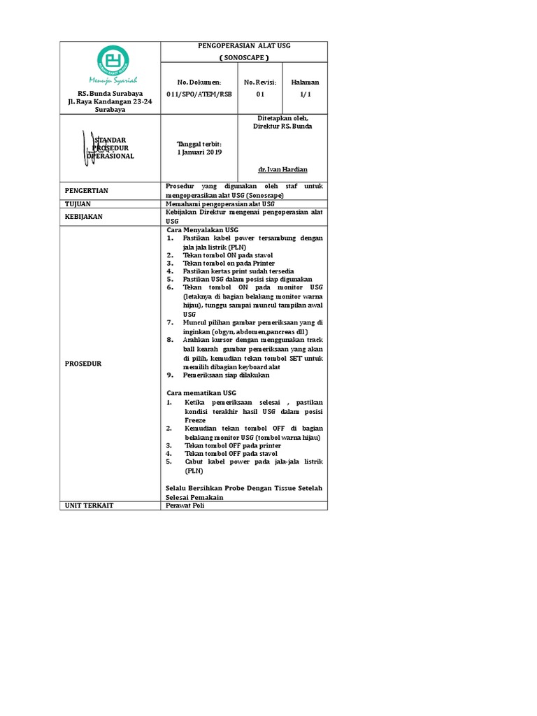 SPO USG Sonoscape 11 | PDF | Kesehatan Holistik | Sains & Matematika