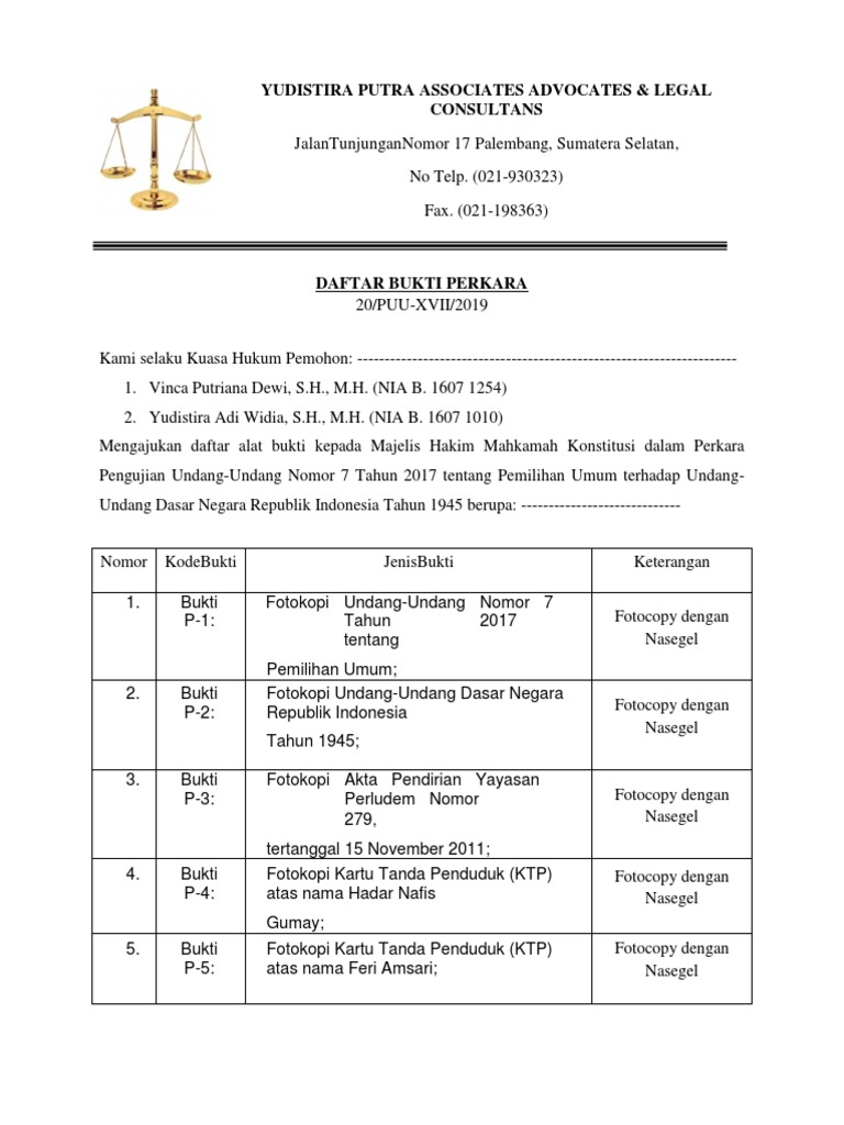 Daftar Alat Bukti Pemohon | PDF