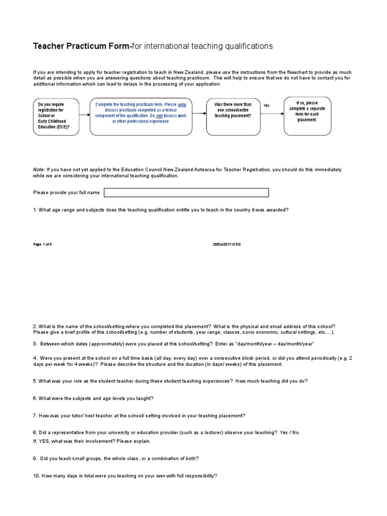 Teaching Practicum Form Revised With Flowchart 6102016 | PDF | Teachers ...