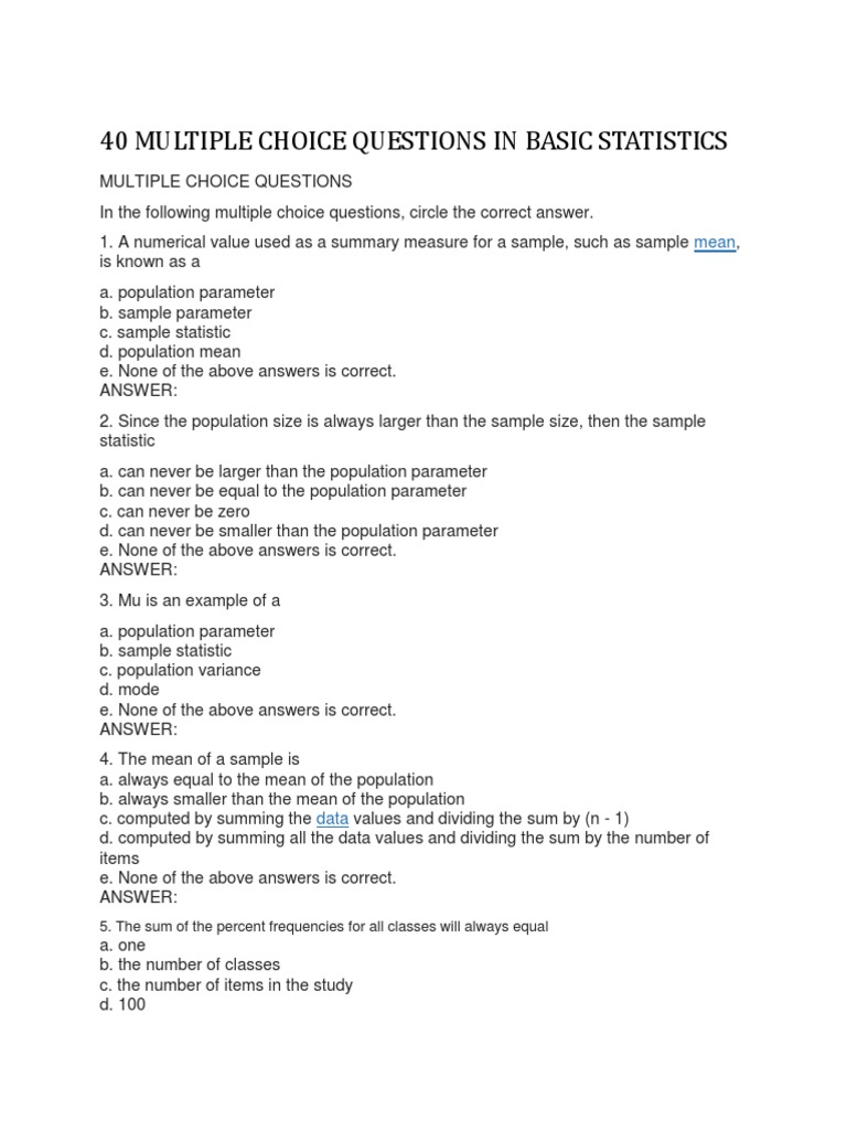 Statistics Quiz | PDF | Mean | Median