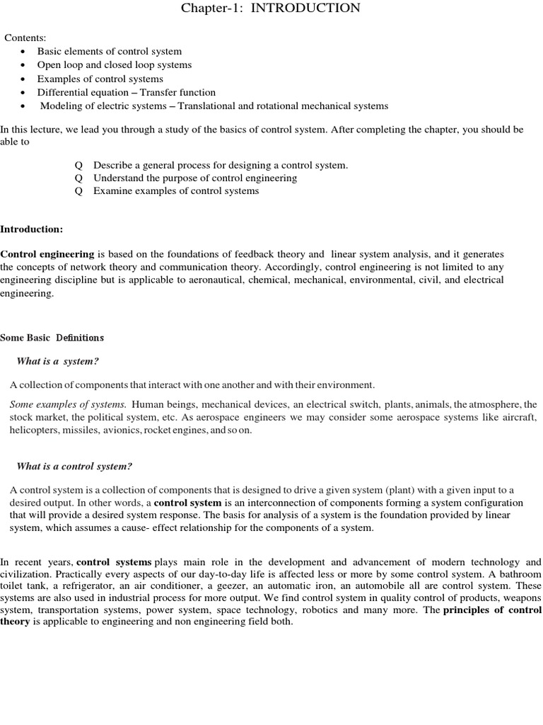 Control Engineering Is Based On The Foundations of Feedback Theory and ...