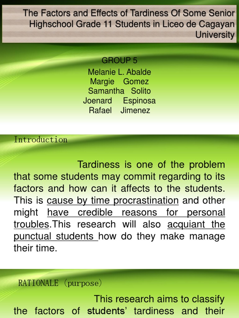 The Factors and Effects of Tardiness of Some Senior Highschool Grade 11 ...