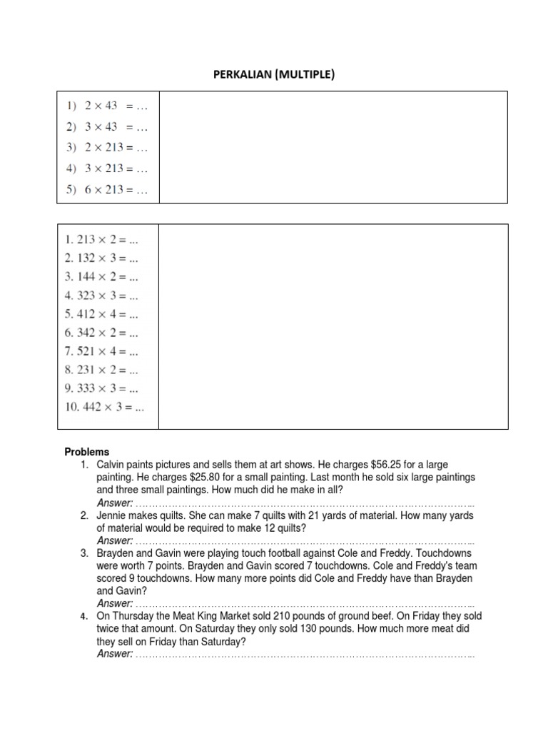 Perkalian Dan Pembagian Untuk Kelas 4 | PDF