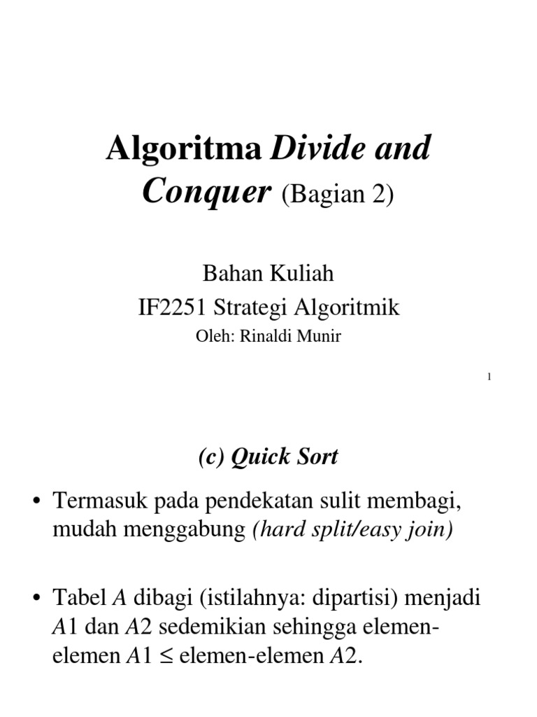 Algoritma Divide and Conquer (Bagian 2) | PDF