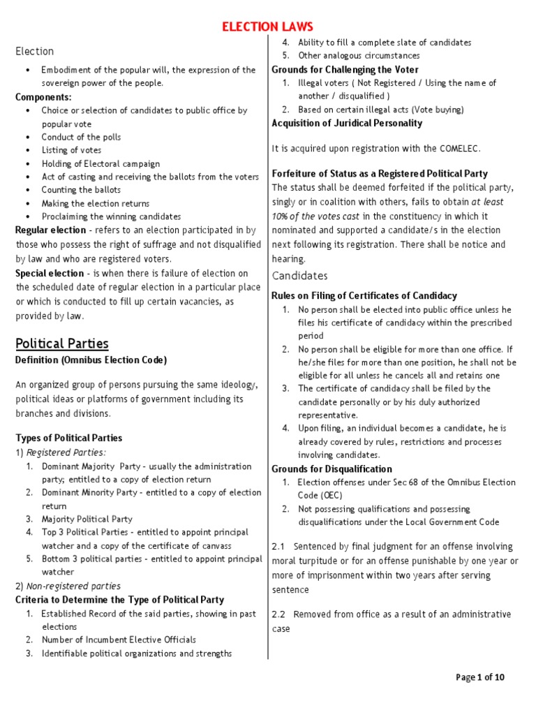 Election Laws: Political Parties | PDF | Elections | Voting