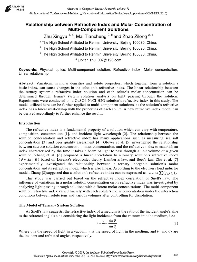 Zhu Xingyu, Mai Tiancheng and Zhao Zilong | PDF | Refractive Index ...