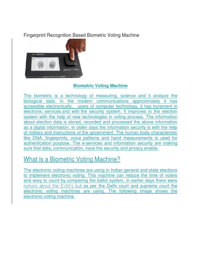 Biometric Voting Machine-Seminar | PDF | Electronic Voting | Voting Machine