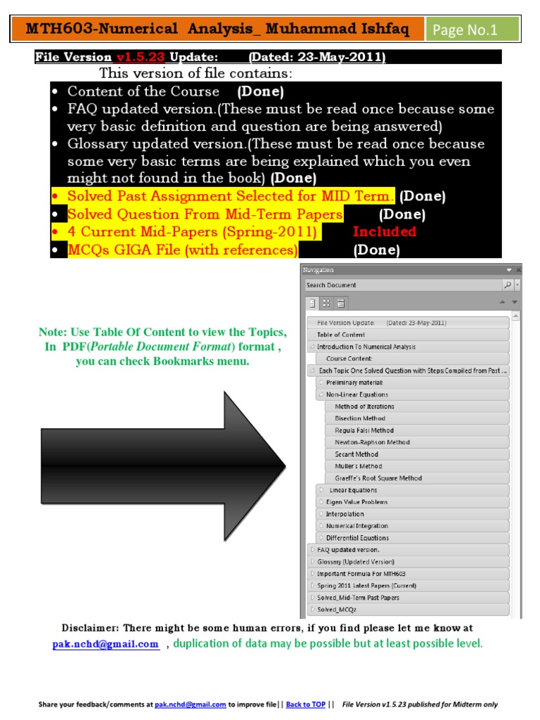 MTH603 Numerical Analysis Midterm Guide | PDF | Numerical Analysis | Finite Difference