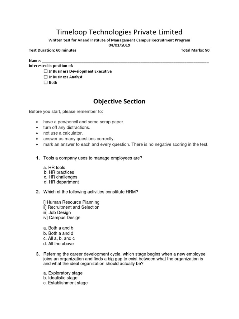 HR Exam Paper | PDF | Human Resource Management | Employment