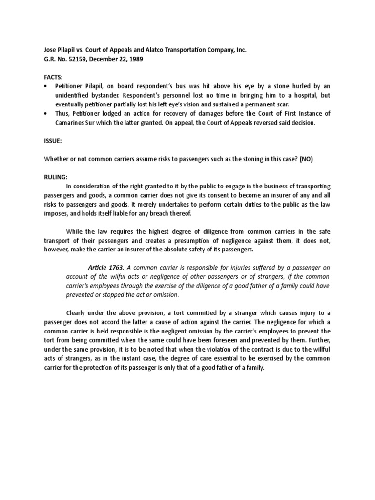 Jose Pilapil vs. Court of Appeals and Alatco Transportation Company ...