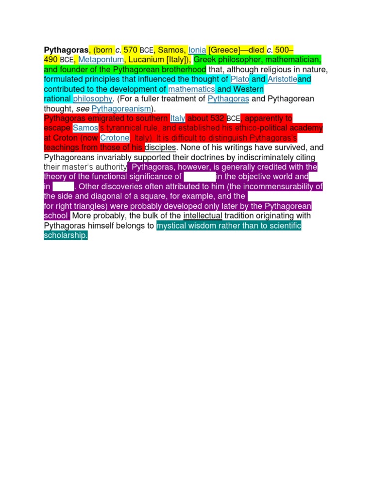 Ionia Metapontum Plato Aristotle Mathematics Philosophy Pythagoras ...
