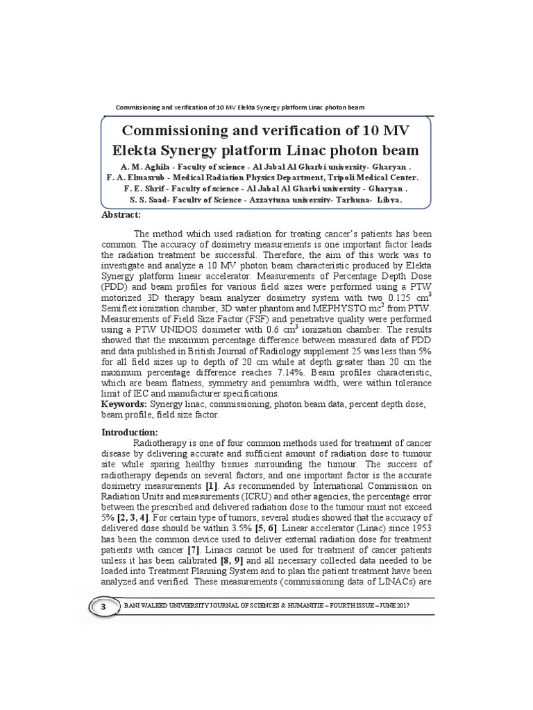 Comissioning and Verification of 10 MV Elekta Synergy Platform Linac Photon Beam | Download Free ...