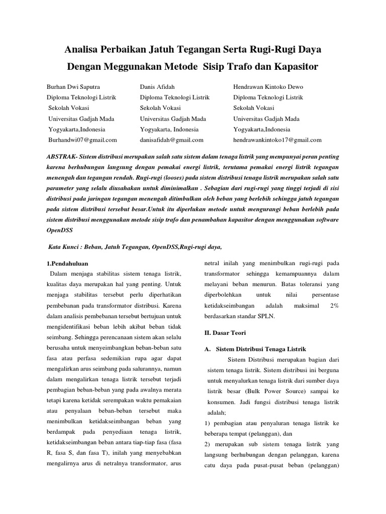 Analisa Perbaikan Jatuh Tegangan Serta Rugi-Rugi Daya Dengan Meggunakan ...