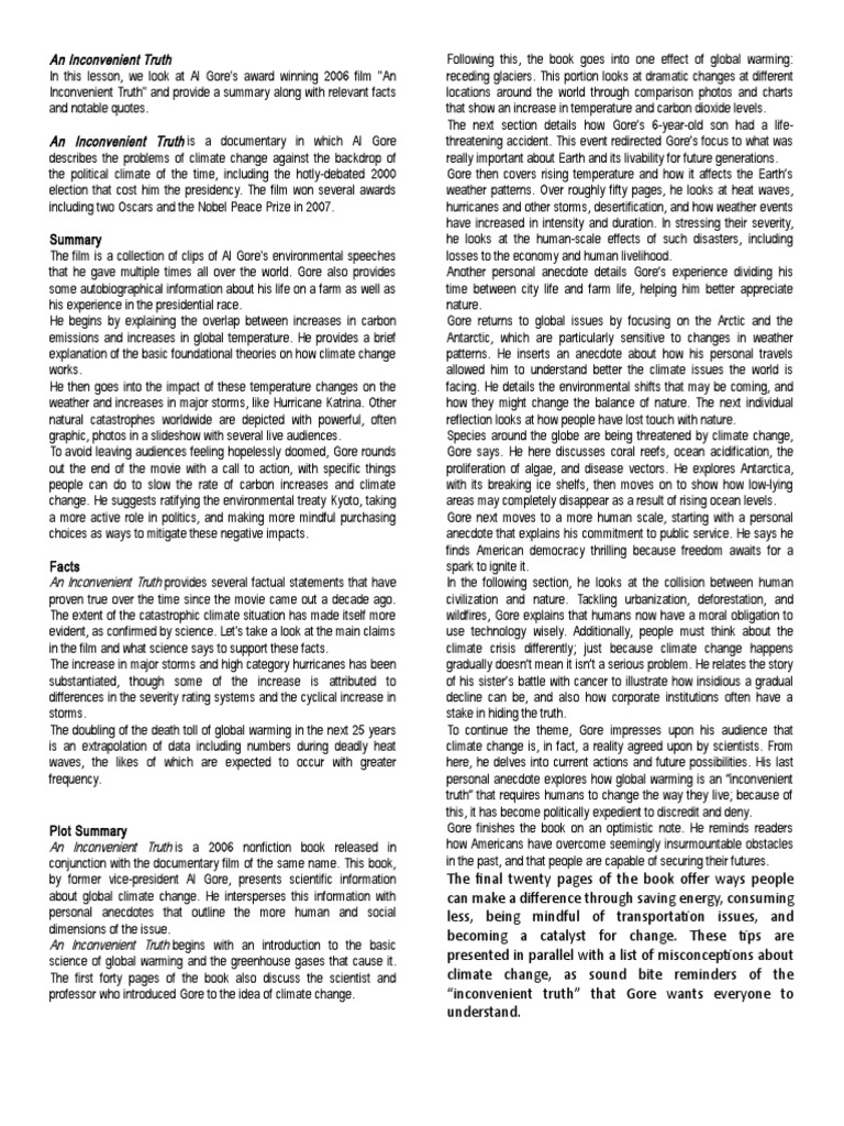 An Inconvenient Truth Summary | PDF | Al Gore | Global Warming