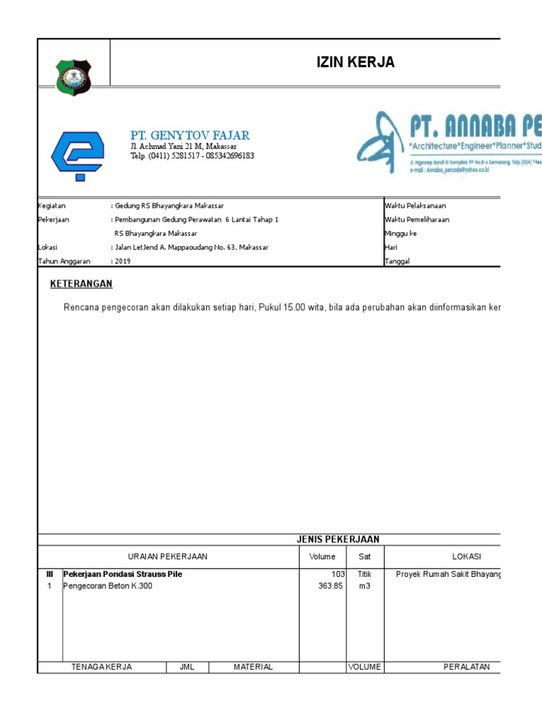 Formulir Permohonan Pekerjaan Konstruksi | PDF