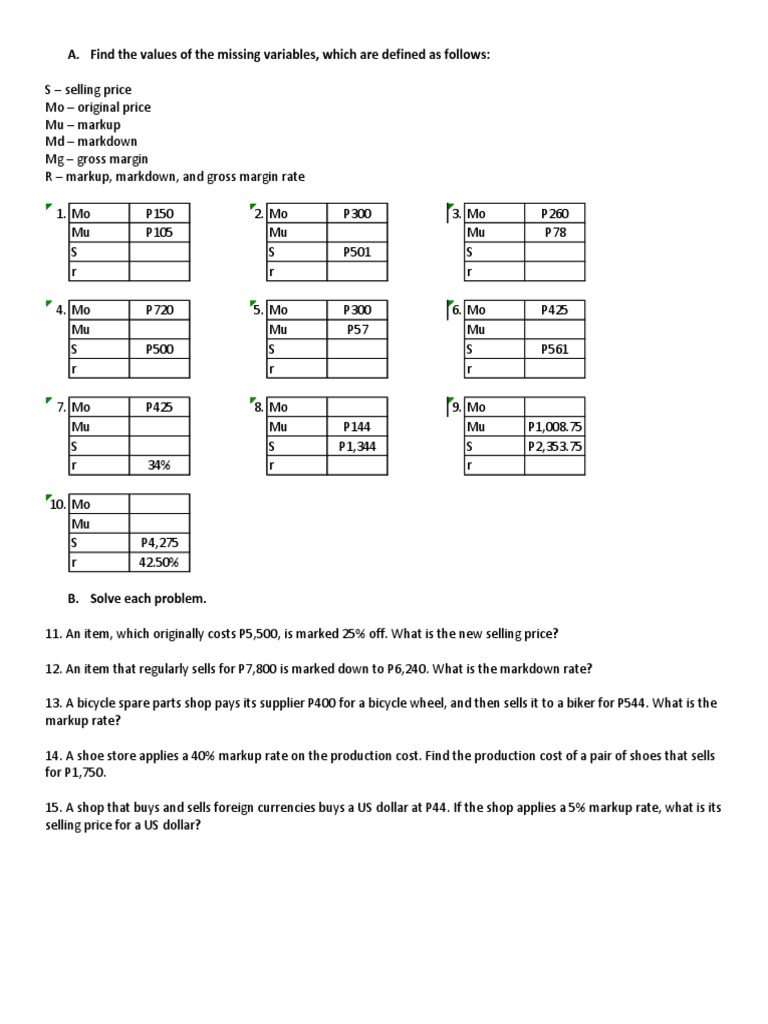Solving Problems Involving Markup, Markdown, Gross Margin, and Discount ...
