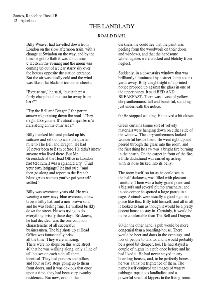 The Landlady: Roald Dahl | PDF | Nature