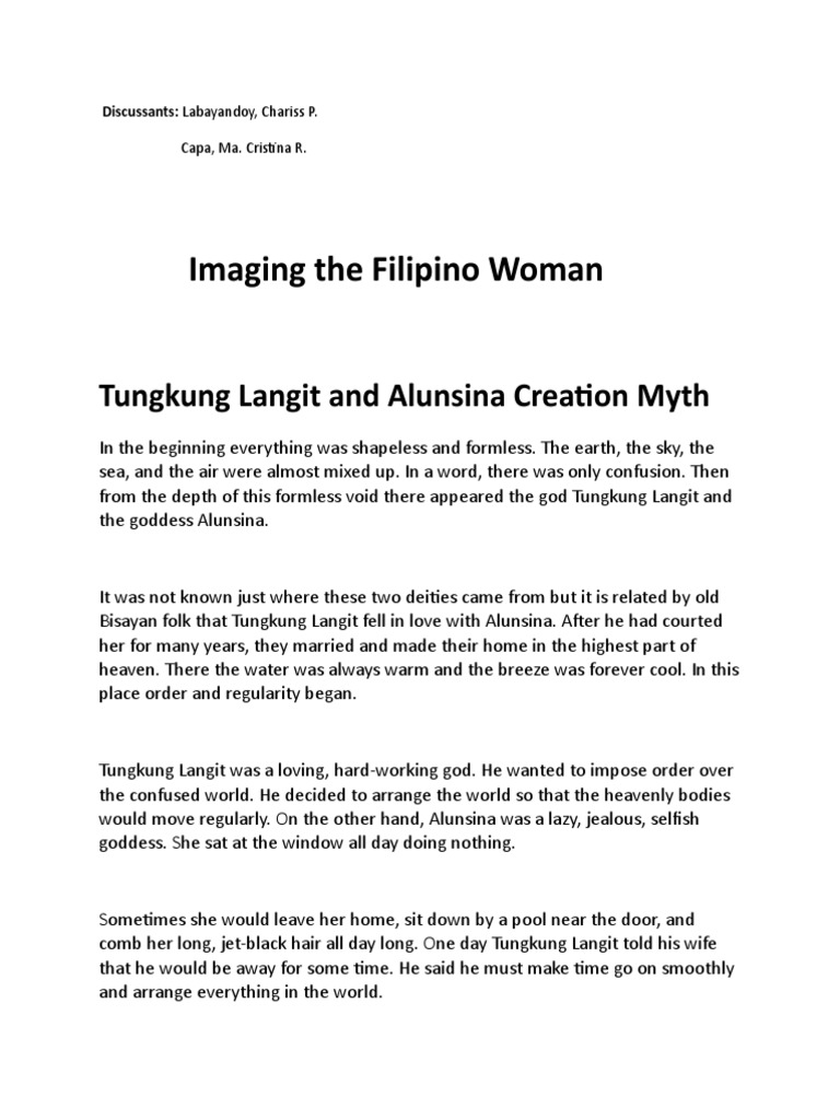 Imaging The Filipino Woman: Tungkung Langit and Alunsina Creation Myth ...