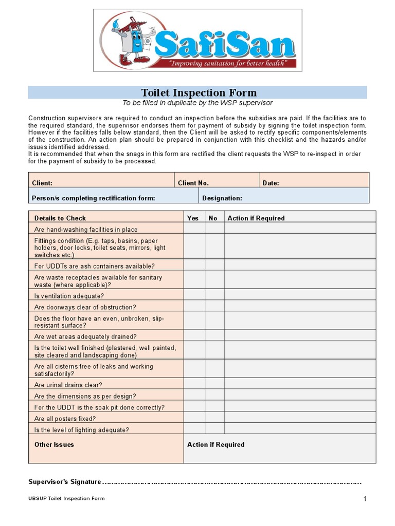 Toilet Insoection Form | PDF
