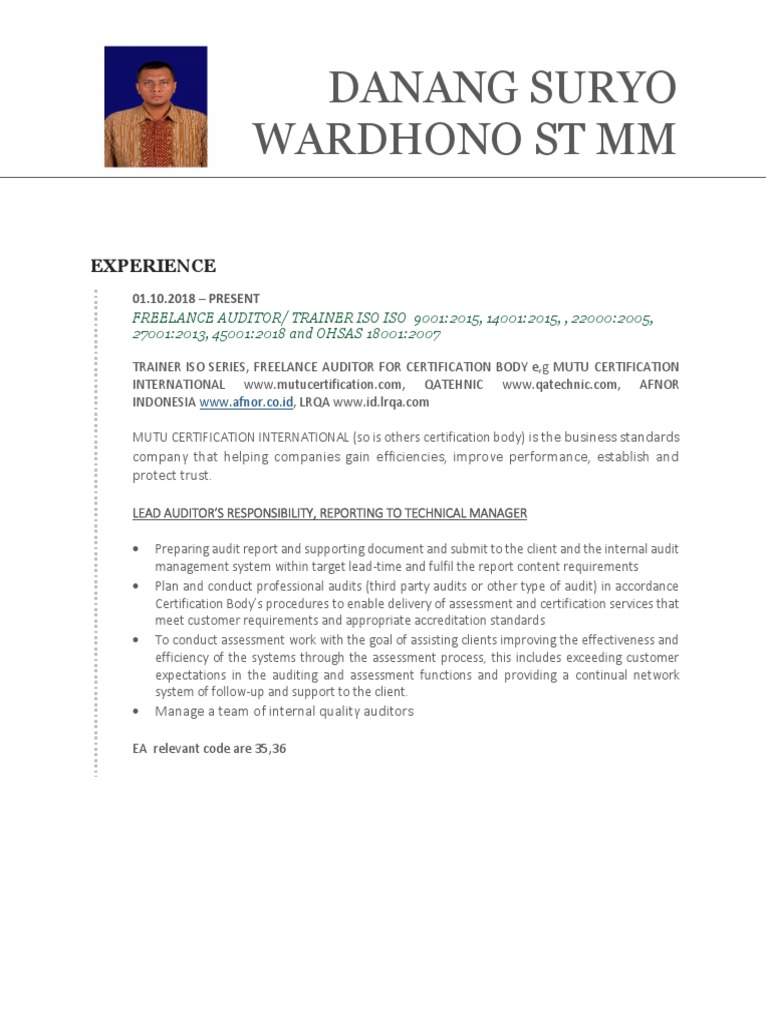 CV Danang Suryo W 15 Feb 2019 | PDF | Audit | Inventory