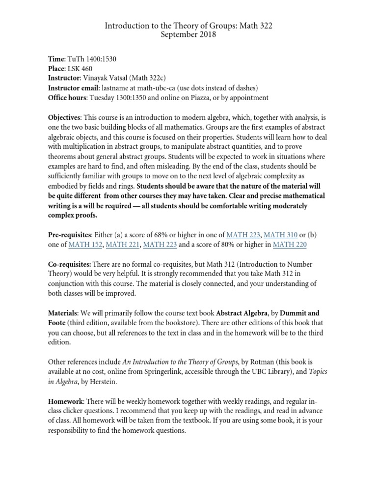 Outline of Math 322 | PDF | Group (Mathematics) | Category Theory