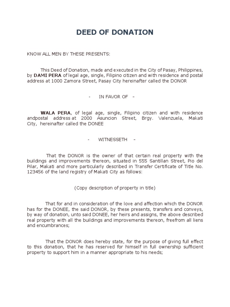 Deed of Donation Sample 3 | PDF | Real Estate Law | Social Institutions