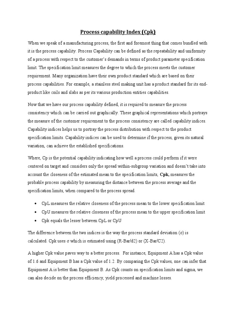 Understanding Process Capability Index (Cpk) | PDF | Standard Deviation ...