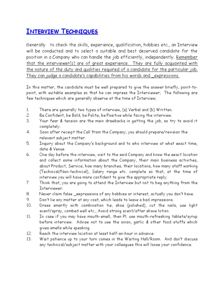 Interview Techniques | PDF | Body Language