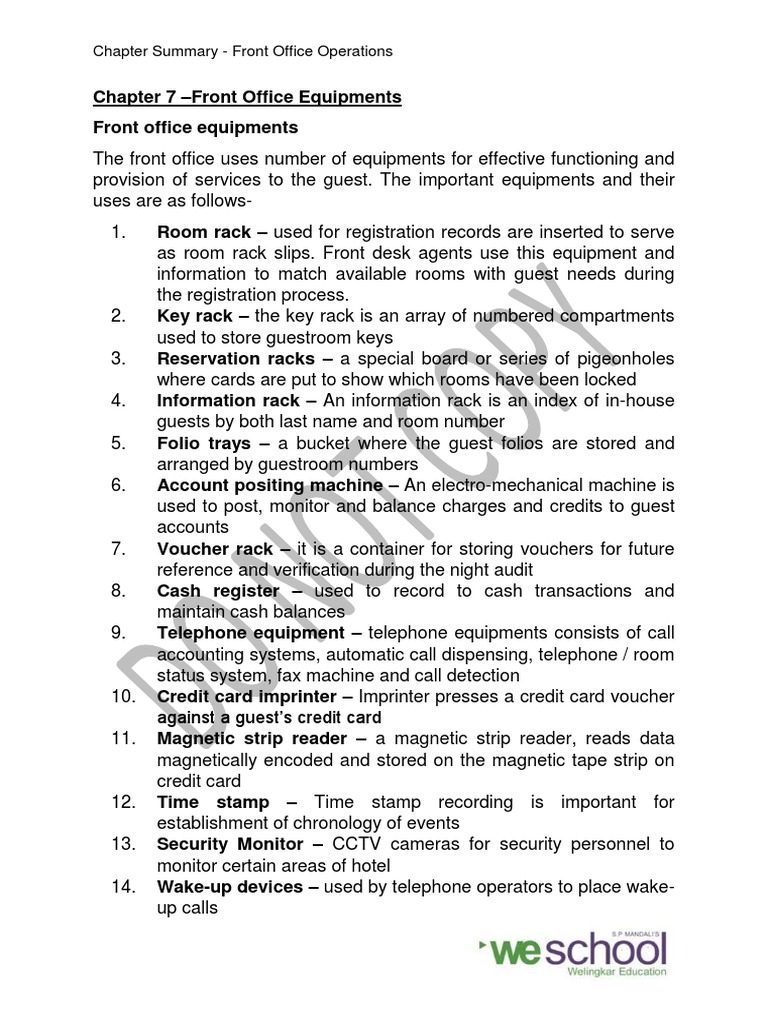 Chapter 7-Front Office Equipments | PDF | Credit Card | Computing