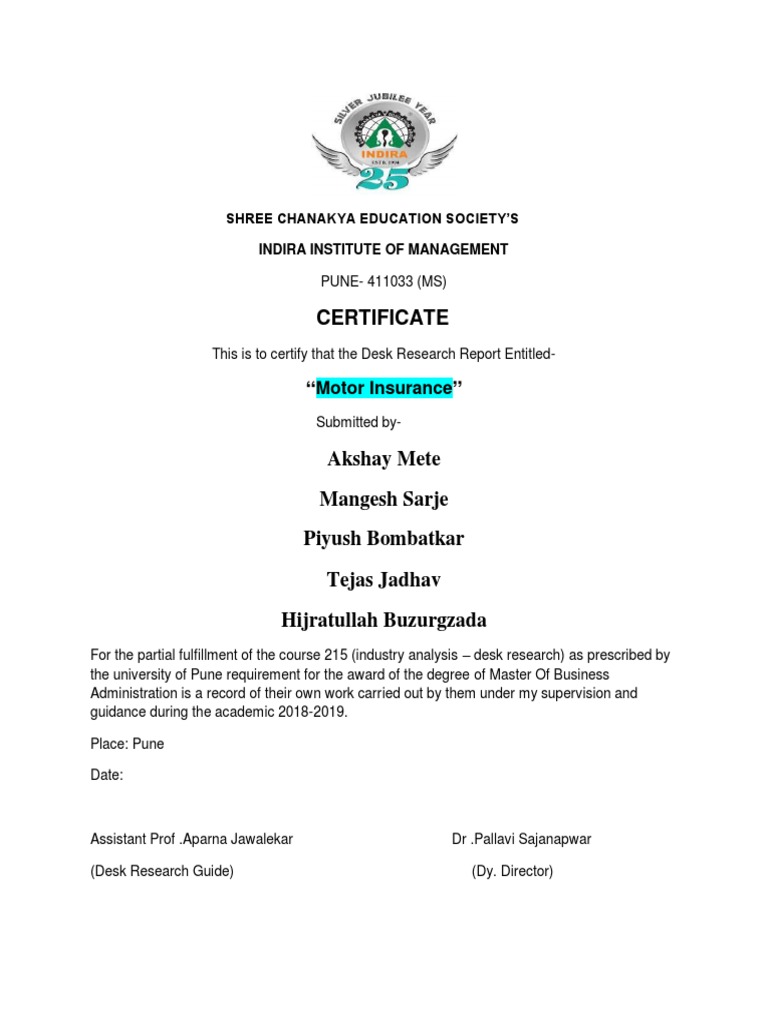 Report On Motor Insurance | PDF | Insurance | Brand