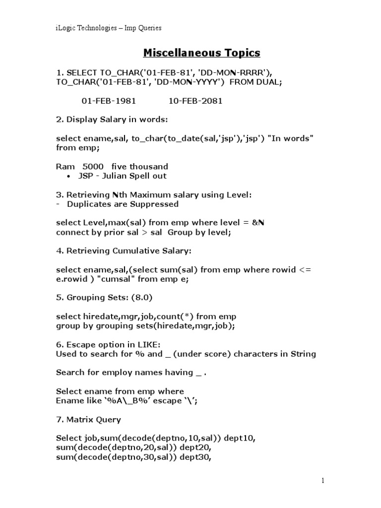 A Comprehensive Guide To Advanced Oracle Sql Queries Using Analytical Functions Object Types