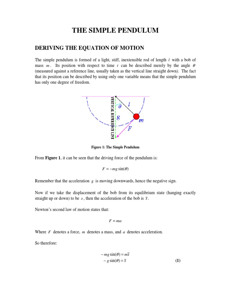 The Simple Pendulum: Deriving The Equation of Motion | PDF | Pendulum ...