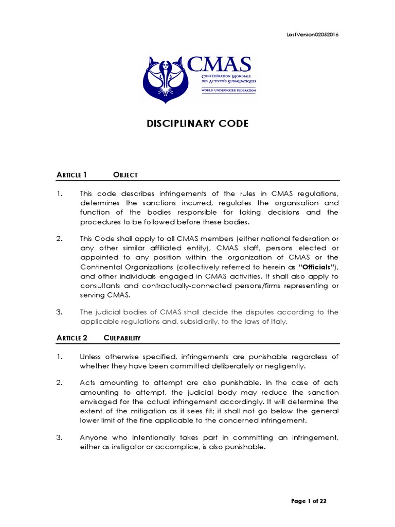 CMAS Disiplinary Code | PDF | Appeal | Prosecutor