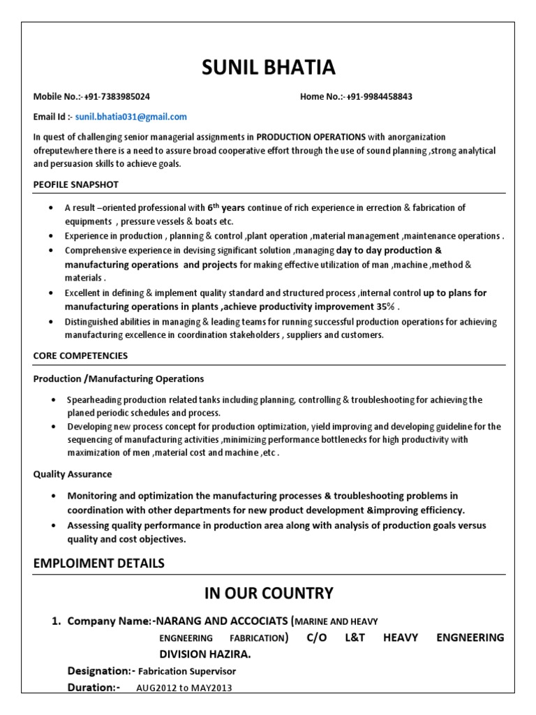 Sunil Bhatia Resume | PDF | Pipe (Fluid Conveyance) | Welding