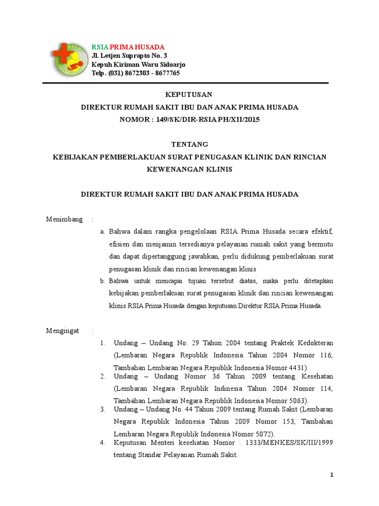 SK Pemberlakuan SPK & RKK | PDF