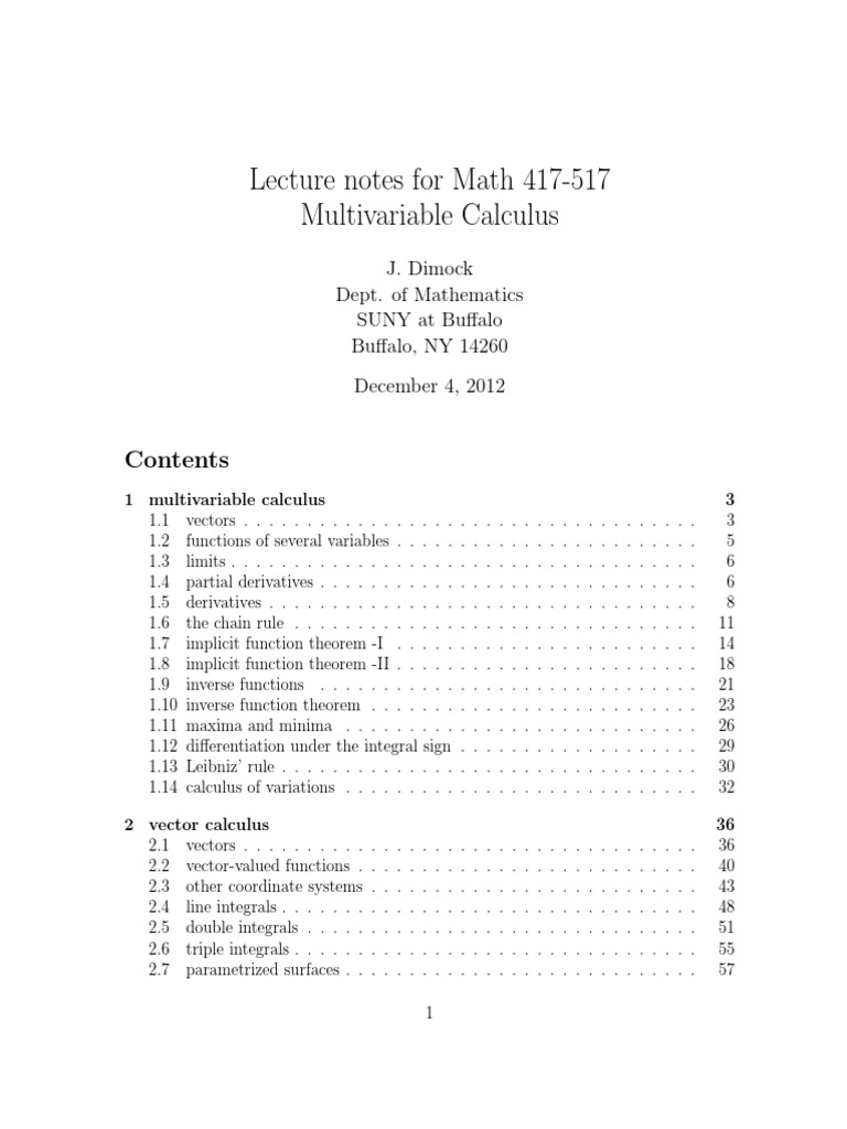 Lecture Notes For Math 417-517 Multivariable Calculus | PDF ...