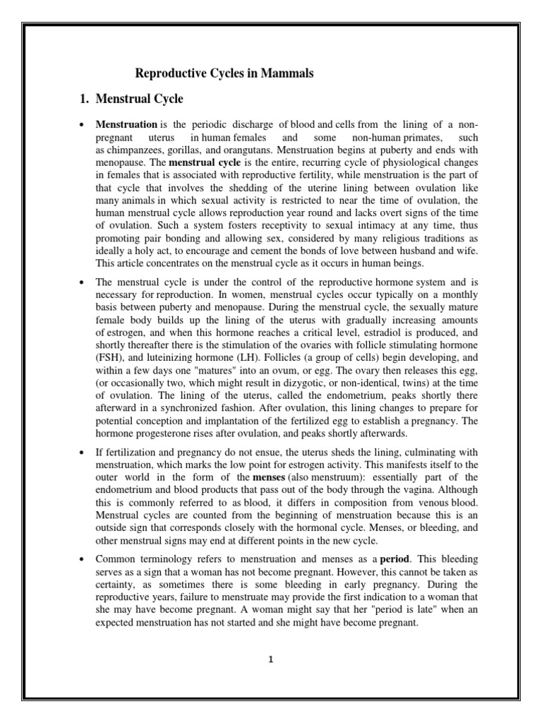 Reproductive Cycles in Mammals | PDF | Menstrual Cycle | Luteinizing ...
