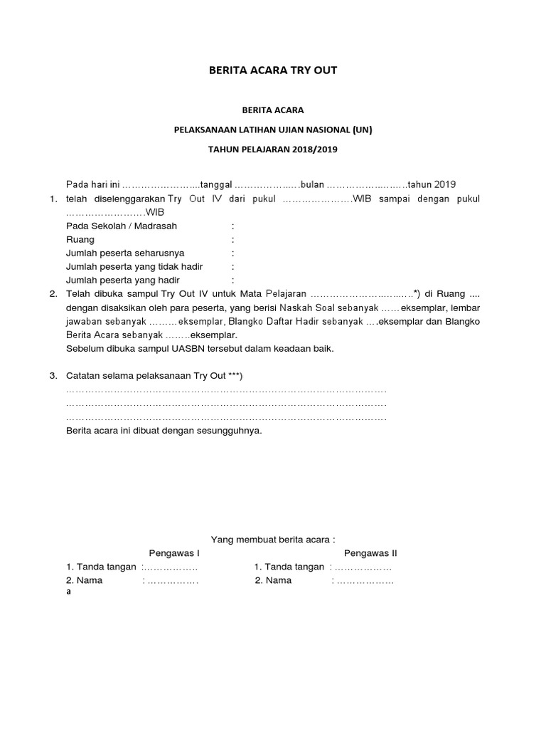 Berita Acara Try Out | PDF