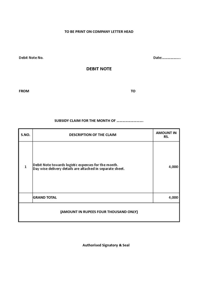 Debit Note Format | PDF