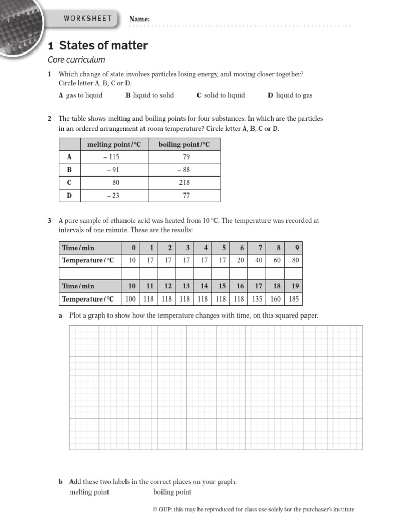 Worksheet - States of Matter | PDF | Gases | Boiling