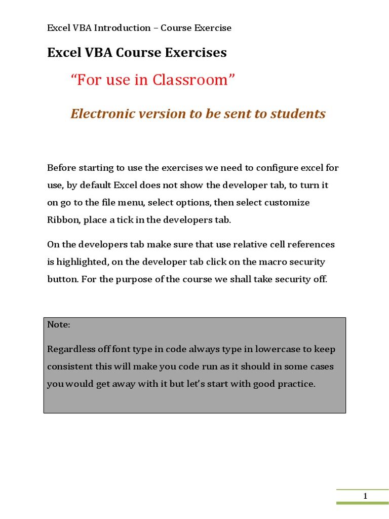 Excel VBA Course Exercises 14-3-13 | PDF | Microsoft Excel | Spreadsheet