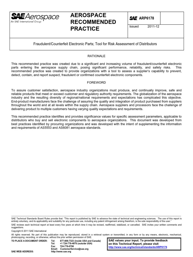 Aerospace Recommended Practice: Fraudulent/Counterfeit Electronic Parts ...