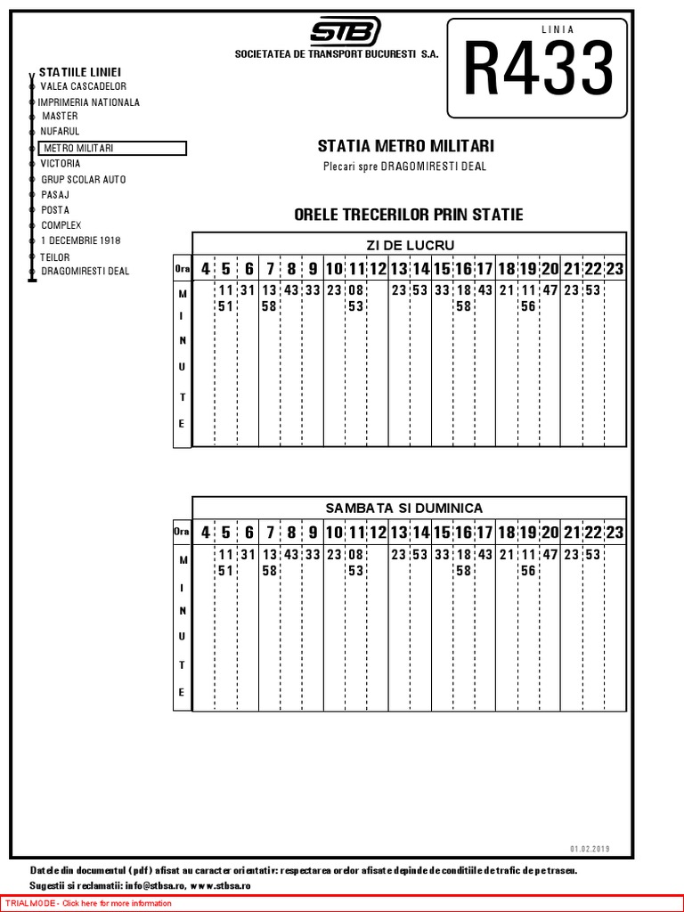 Orar Linie Regionala R433 - Metro Militari Spre Dragomiresti | PDF ...