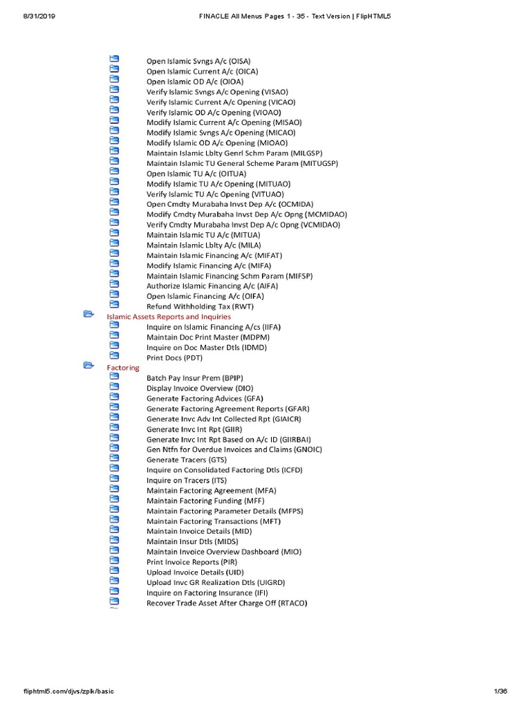 FINACLE All Menus Pages 1 - 35 - Text Version - FlipHTML5 | PDF