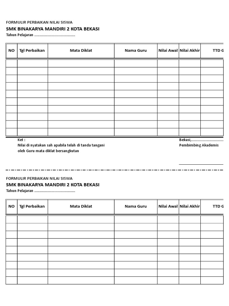 Form Remedial Siswa | PDF