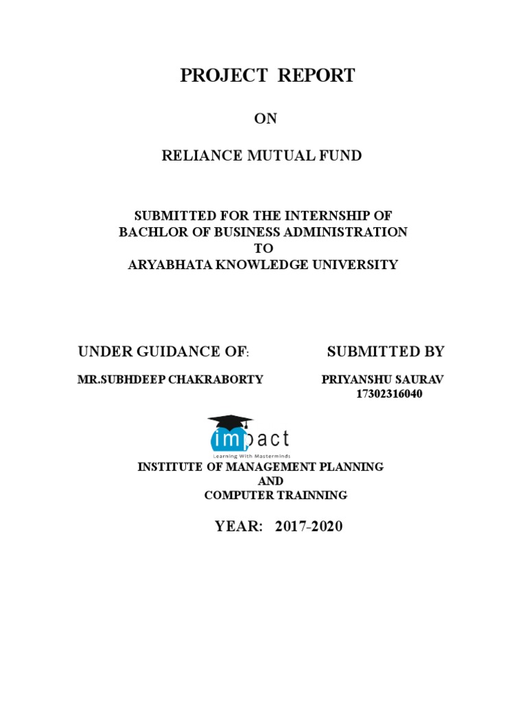 Reliance Mutual Fund Project Report | PDF | Mutual Funds | Stock Market