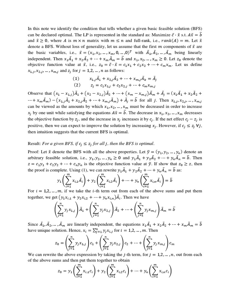 Checking Optimality of A Basic Feasible Solution | PDF | Algebra | Theoretical Computer Science