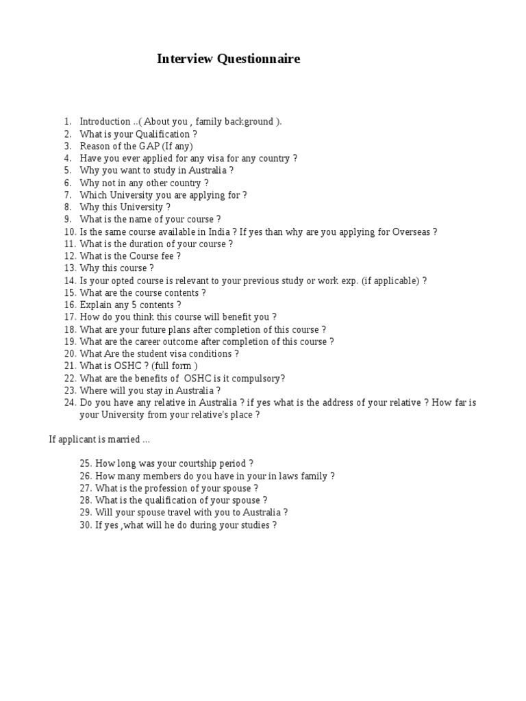 Interview Questionnaire | PDF